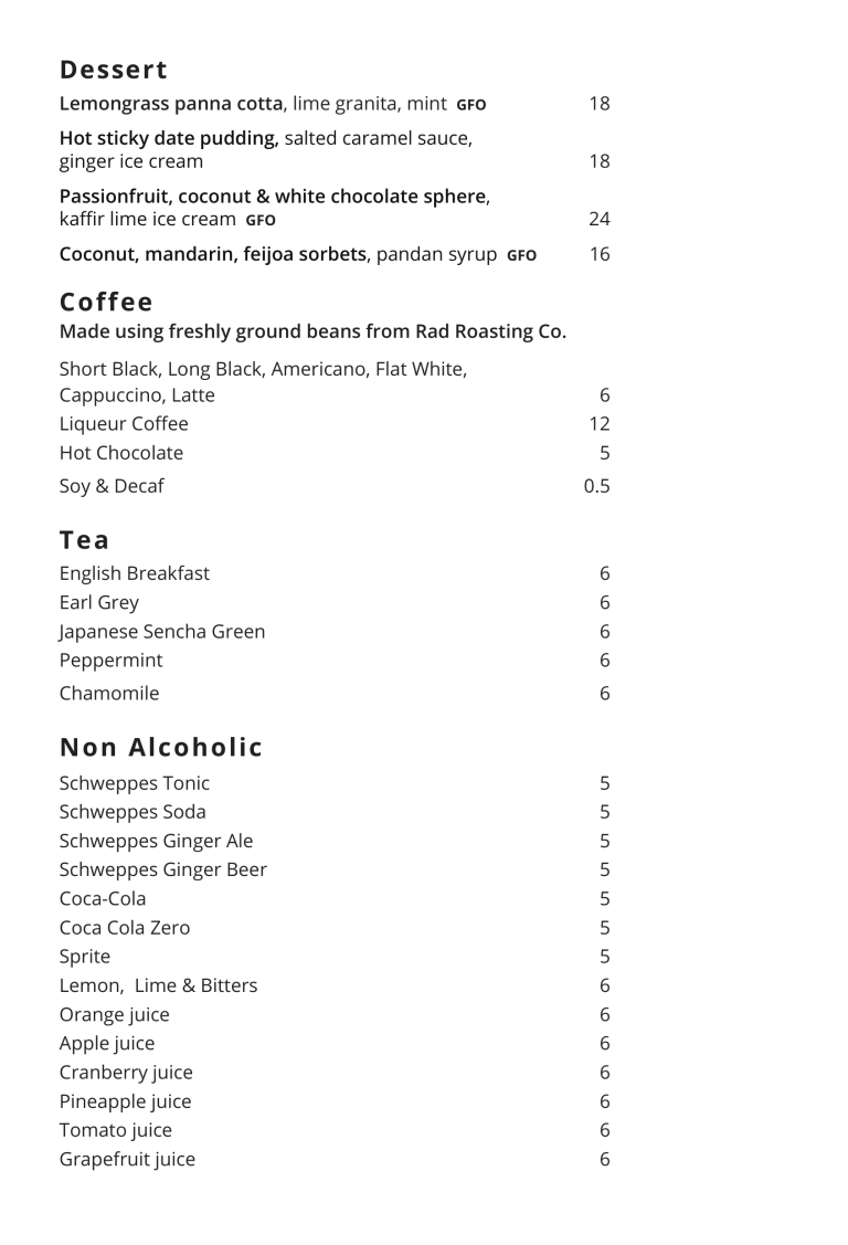 Menu - Monarch Bar