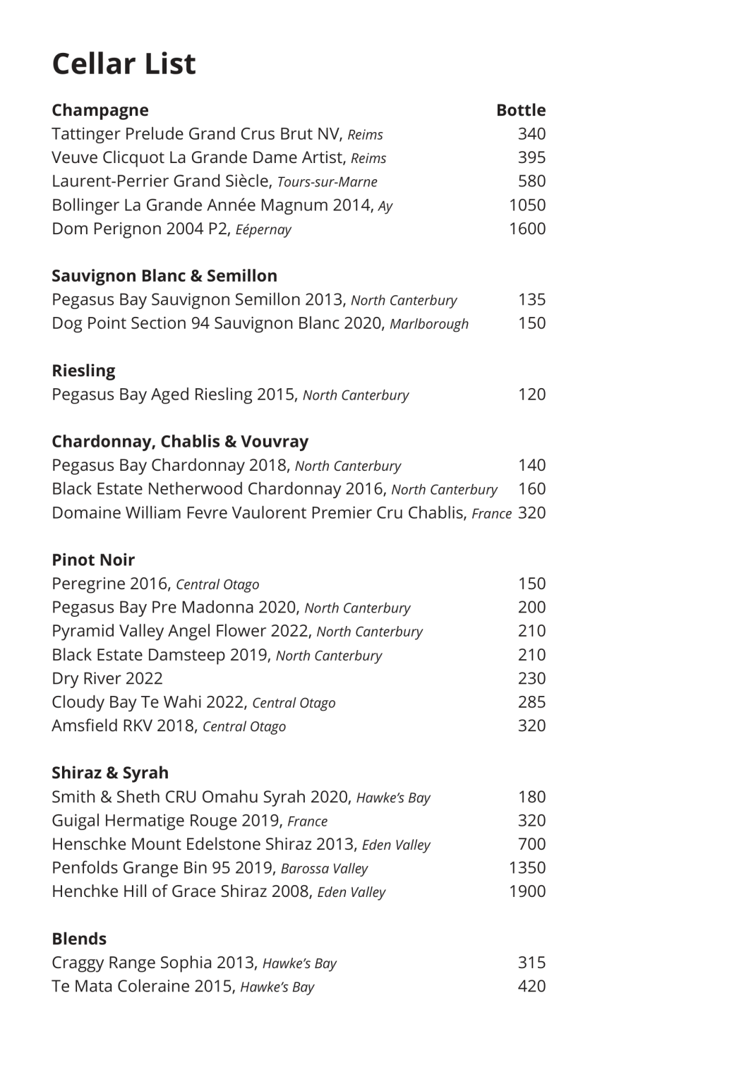 Menu - Monarch Bar